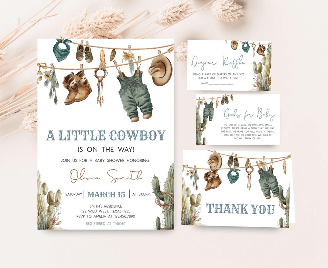 Editable A Little Cowboy Baby Shower Invitation Bundle, Cowboy Baby ...
