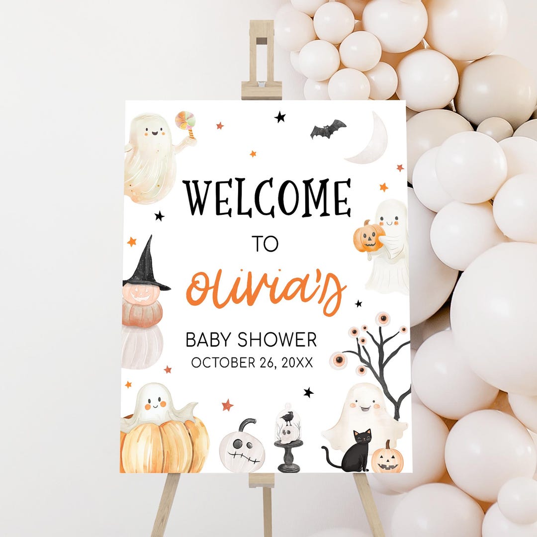 Letrero de bienvenida para baby shower de A Little Boo en color naranja ...