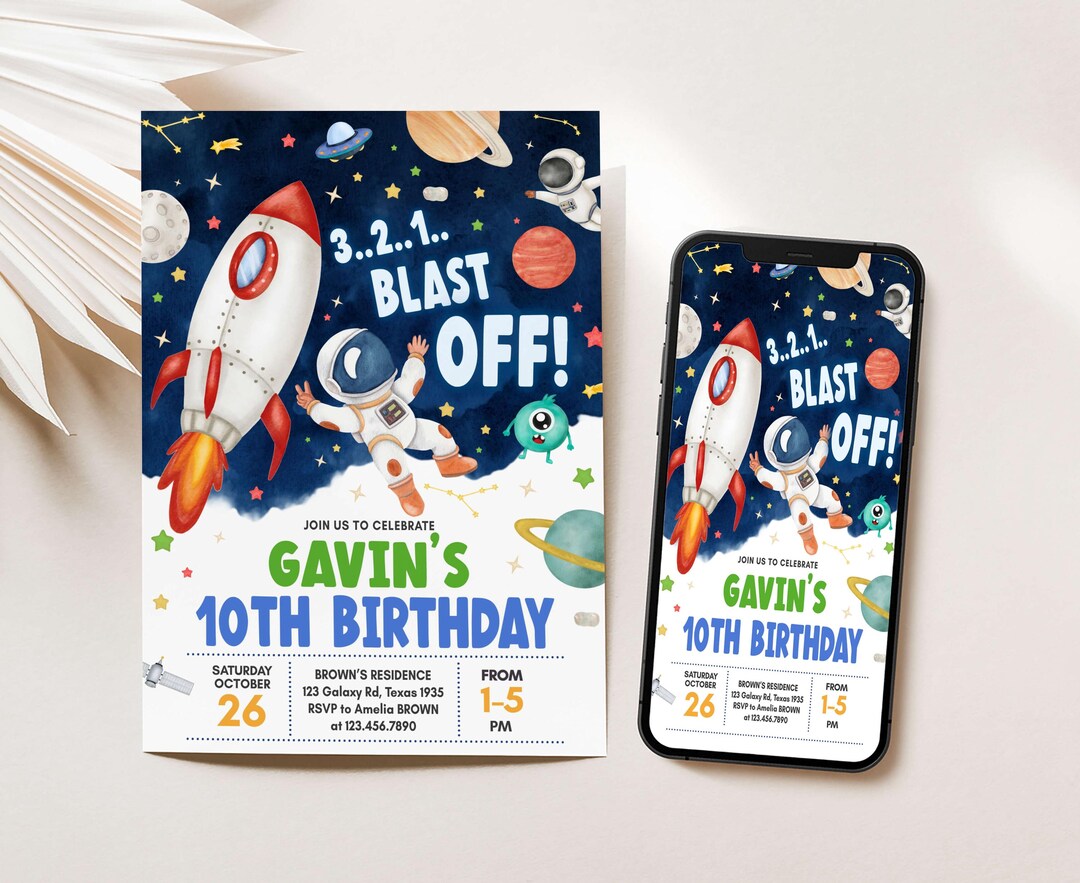 Editable Outer Space Birthday Invitation, Galaxy Birthday Party Invite ...