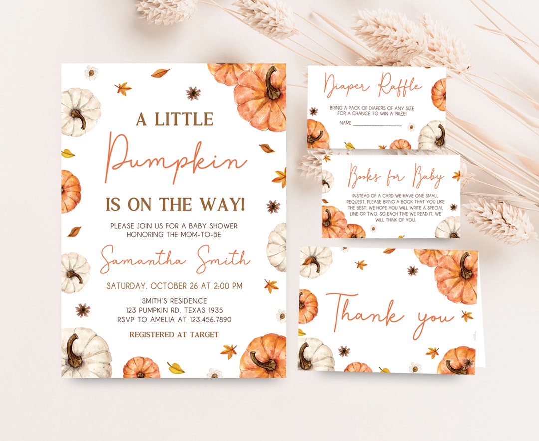 Editable Little Pumpkin Baby Shower Invitation Bundle, Autumn Fall Baby ...