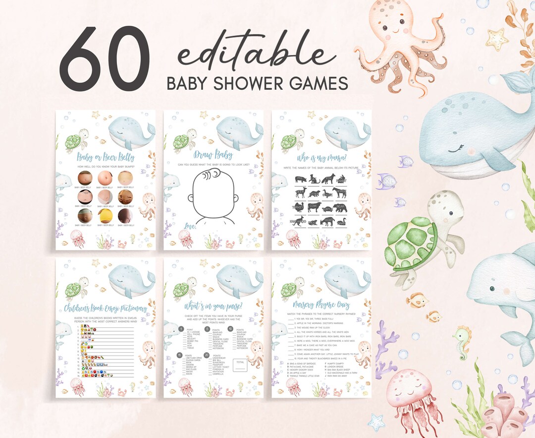 Editable Under the Sea Baby Shower Games Bundle, Neutral Nautical Baby ...