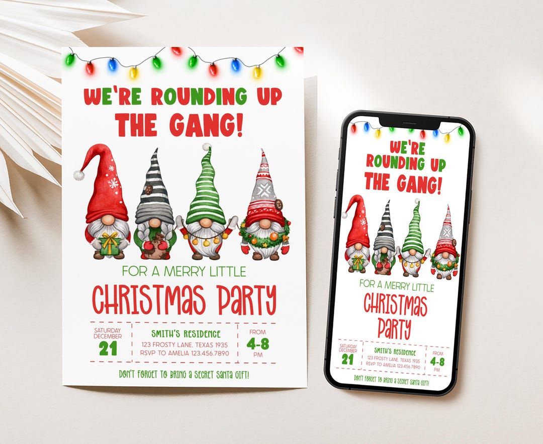 Editable We're Rounding up the Gang Holiday Party Invite, Santa's Crew ...
