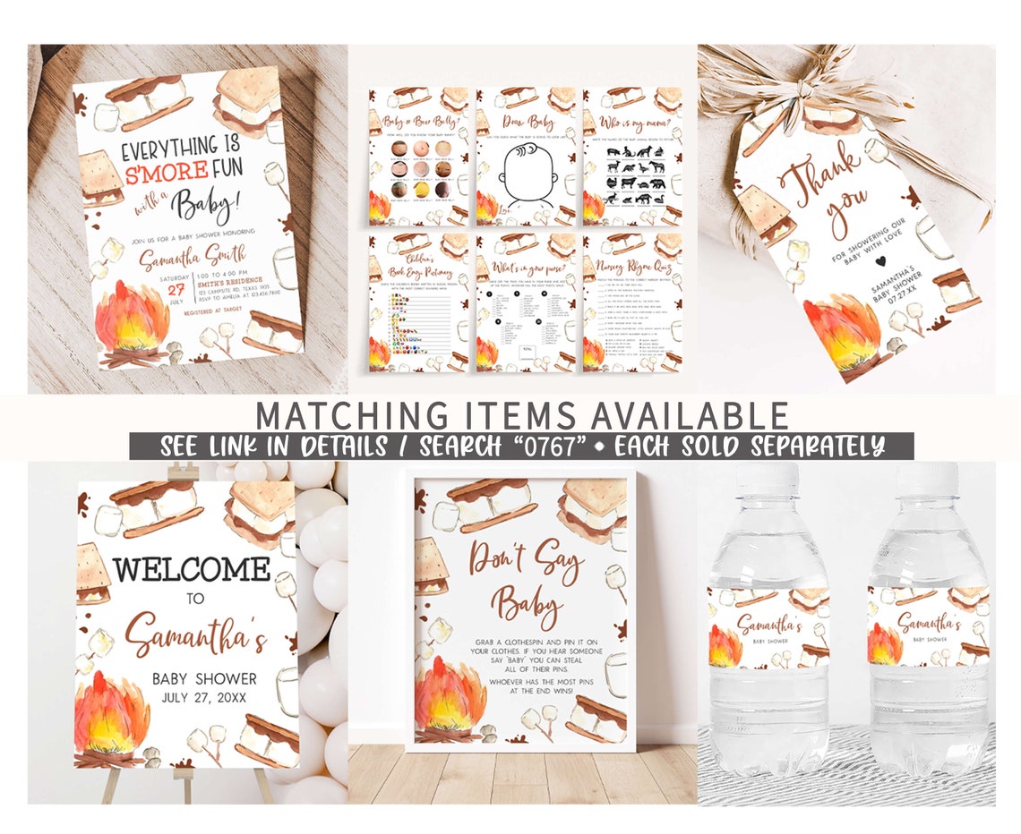 Editable Smore Baby Shower Due Date Calendar, Bonfire Camping Baby ...