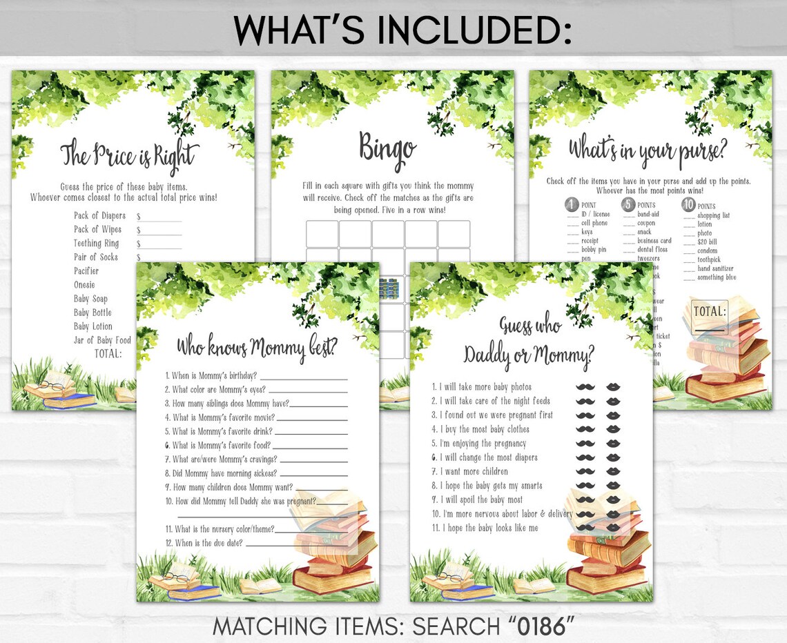 Storybook Baby Shower Game Bundle Chapter Book Baby Shower - Etsy
