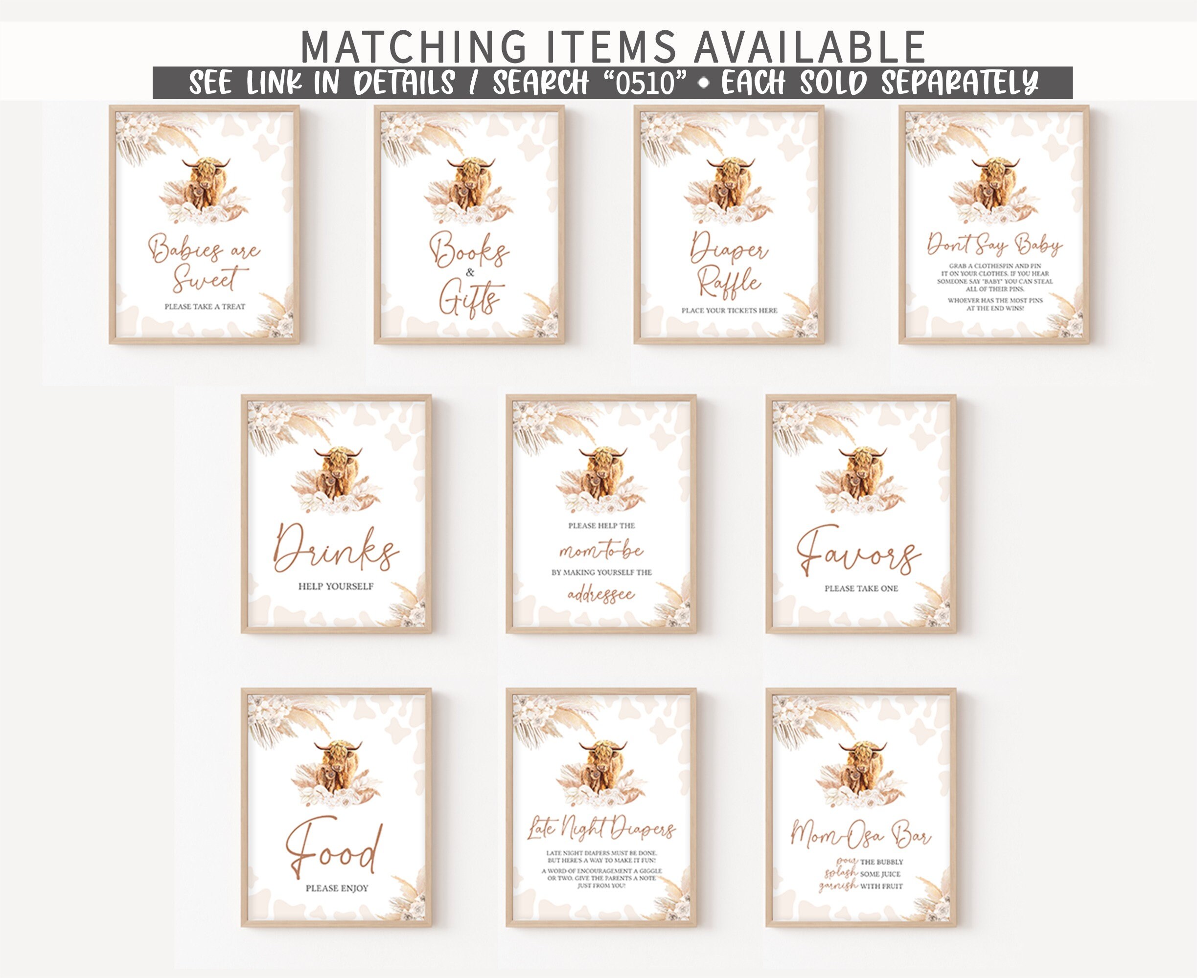 Editable Boho Highland Cow Baby Shower Due Date Calendar, Gender ...
