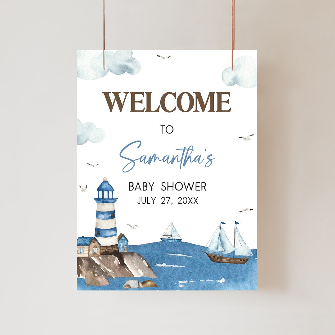 Editable Ahoy It's A Boy Baby Shower Welcome Sign, Nautical Baby Shower ...