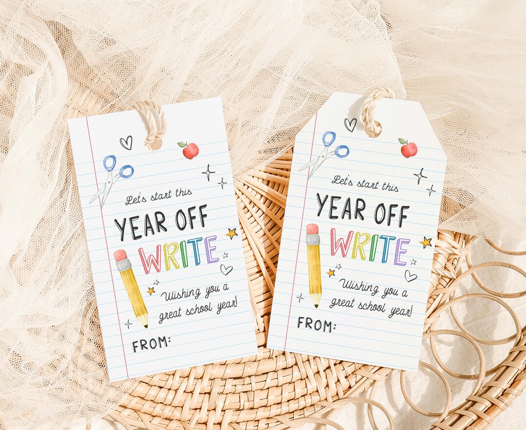 Editable Let's Start This Year off Write Favor Tag, Printable First Day ...