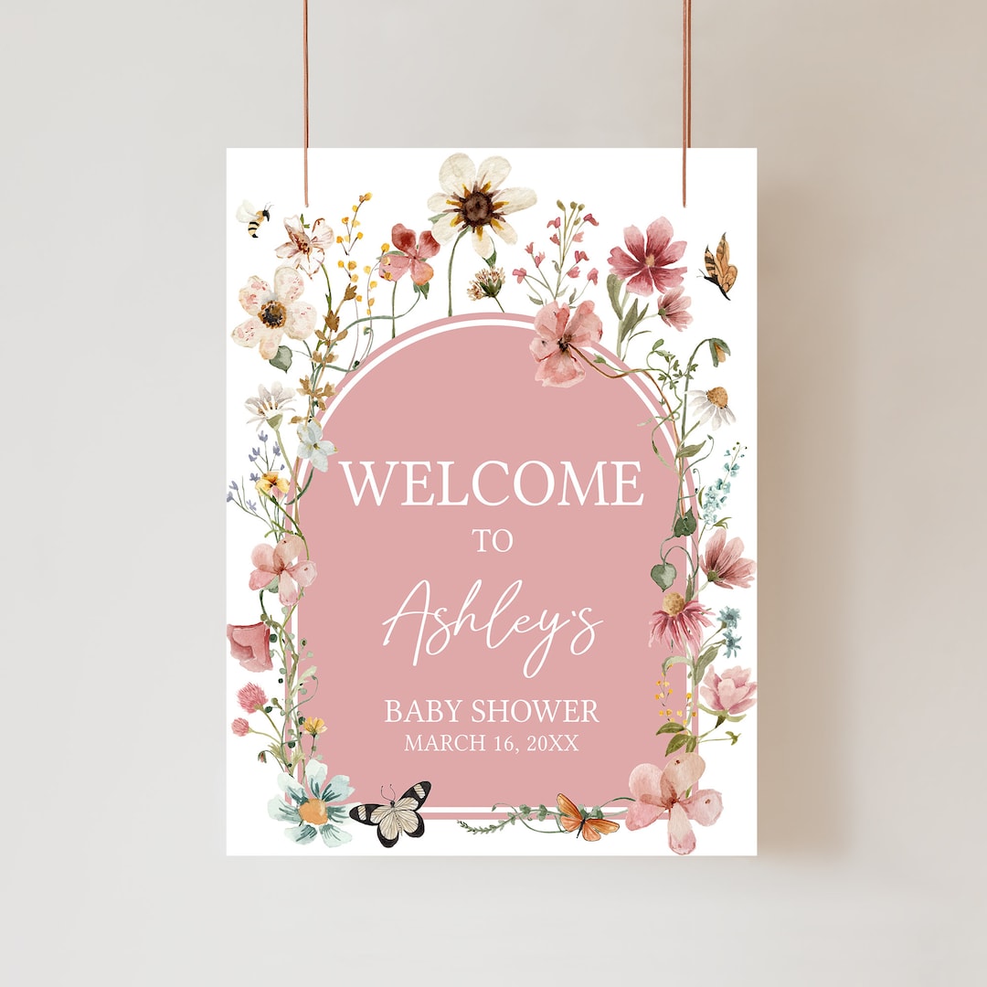 Editable Baby in Bloom Baby Shower Welcome Sign, Wildflower Baby Shower ...