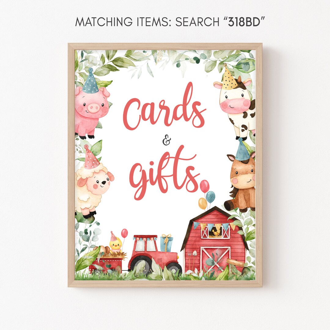 Farm Birthday Cards and Gifts Sign, Barnyard Birthday Gift Table Sign ...