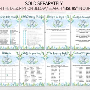 Blue Elephant Baby Shower Games Bundle, Boy Elephant Games, Green ...