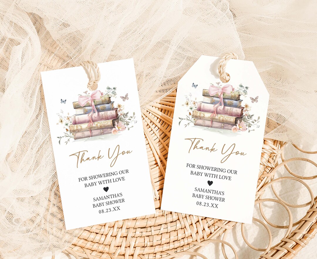 Editable A New Chapter Begins Baby Shower Favor Tag, Coquette Storybook ...