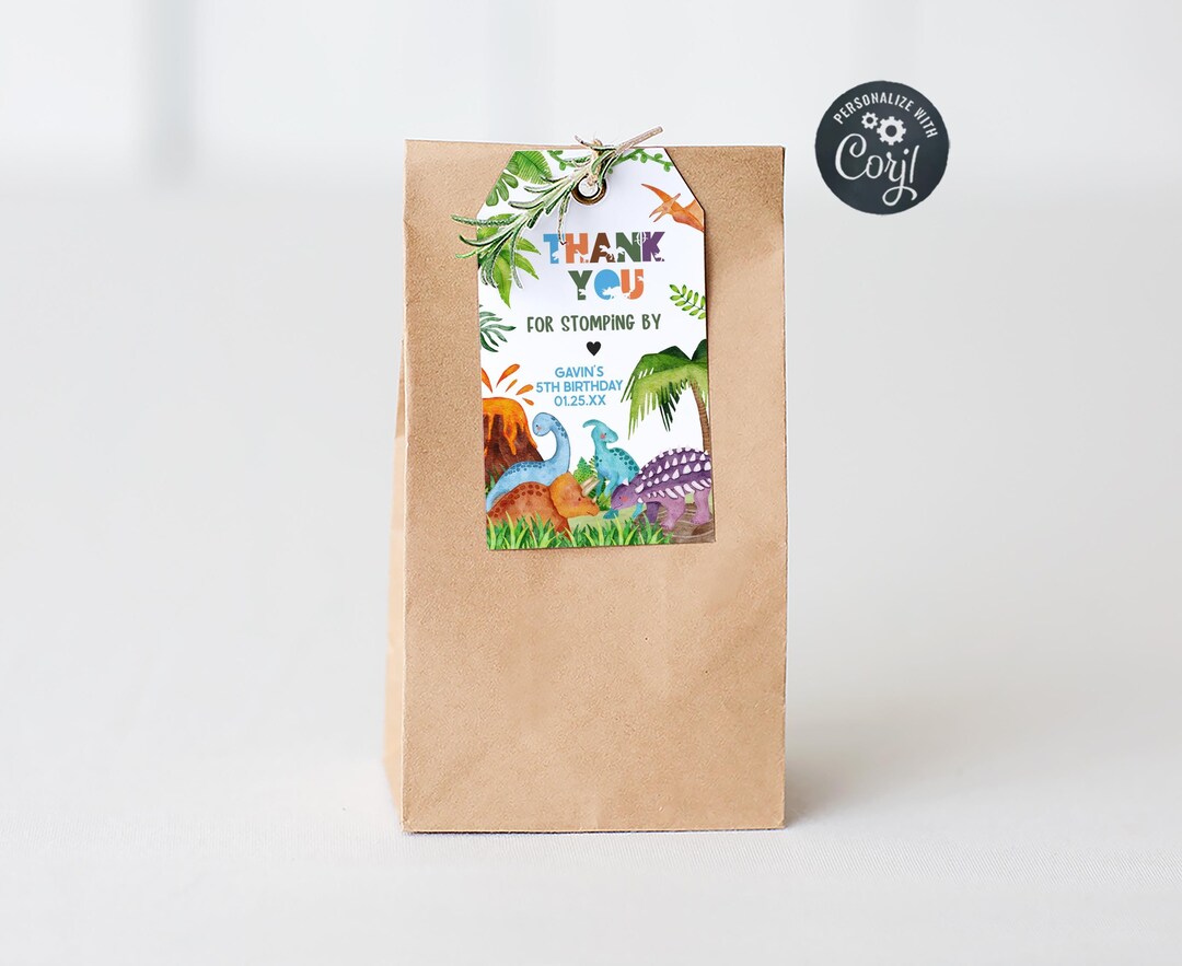 Editable Dinosaur Birthday Favor Tags, Stomp Chomp Roar Dinosaur Thank ...