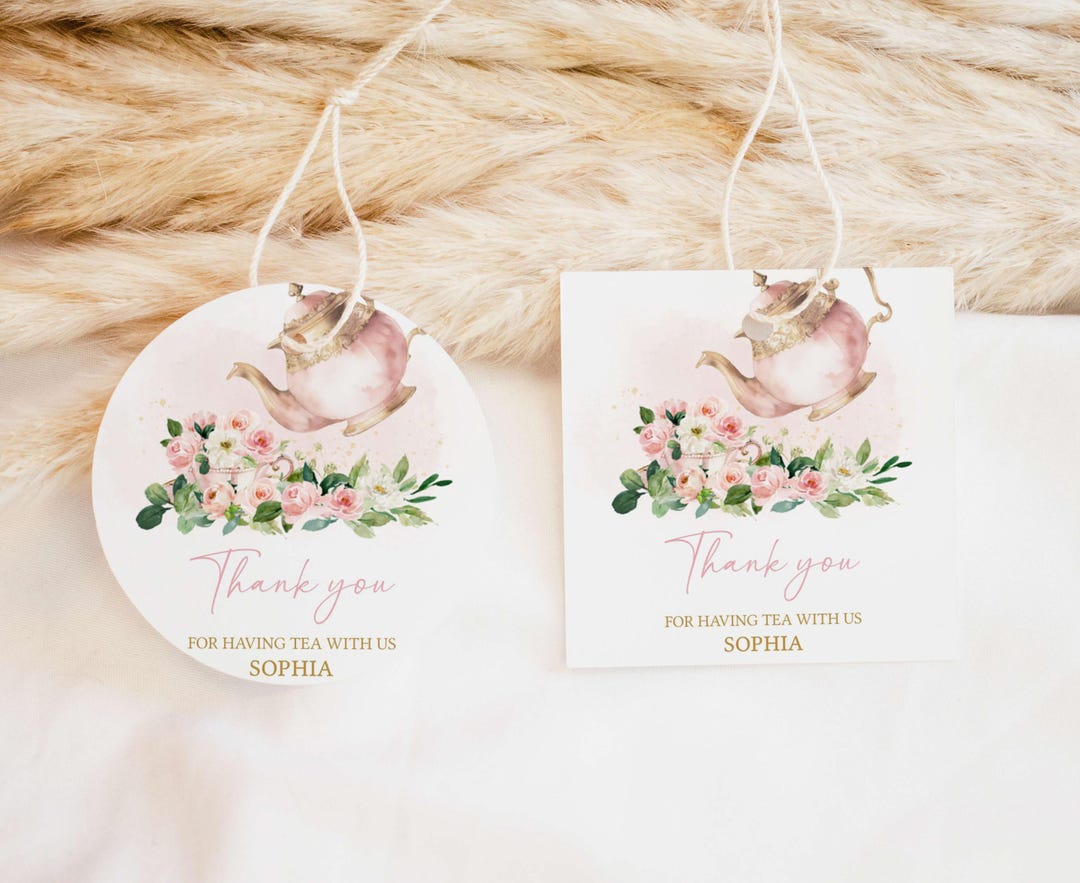 Editable Tea Party Birthday Round Favor Tag, Let's Par-tea Gift Tag ...