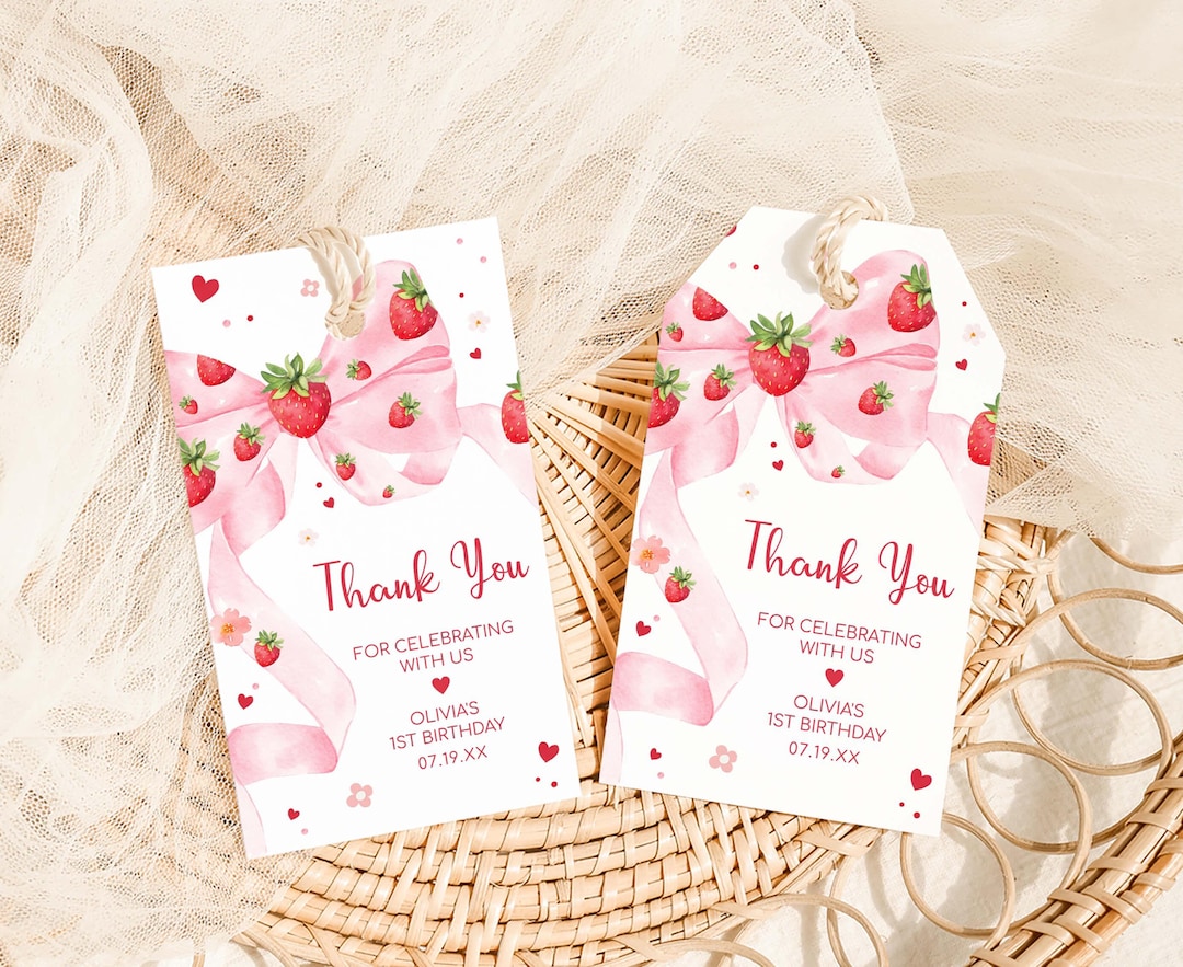 Editable Berry First Birthday Favor Tag, Strawberry Birthday Gift Tag ...