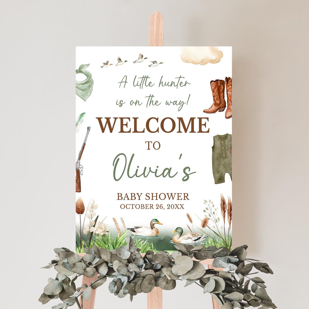 Editable Duck Hunting Baby Shower Welcome Sign, Mallard Duck Baby ...