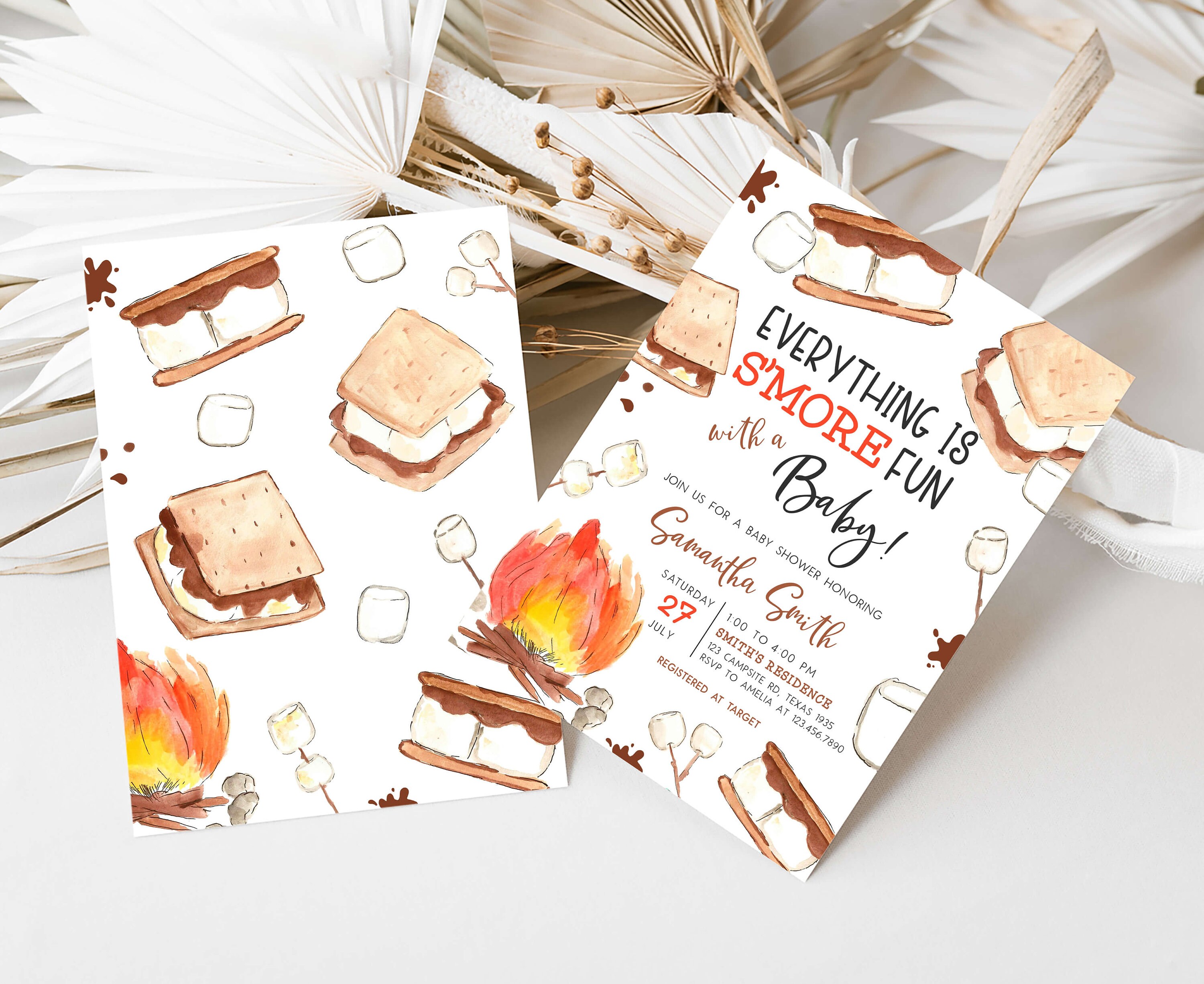 Editable Smore Baby Shower Invitation Bundle, Bonfire Camping Baby ...