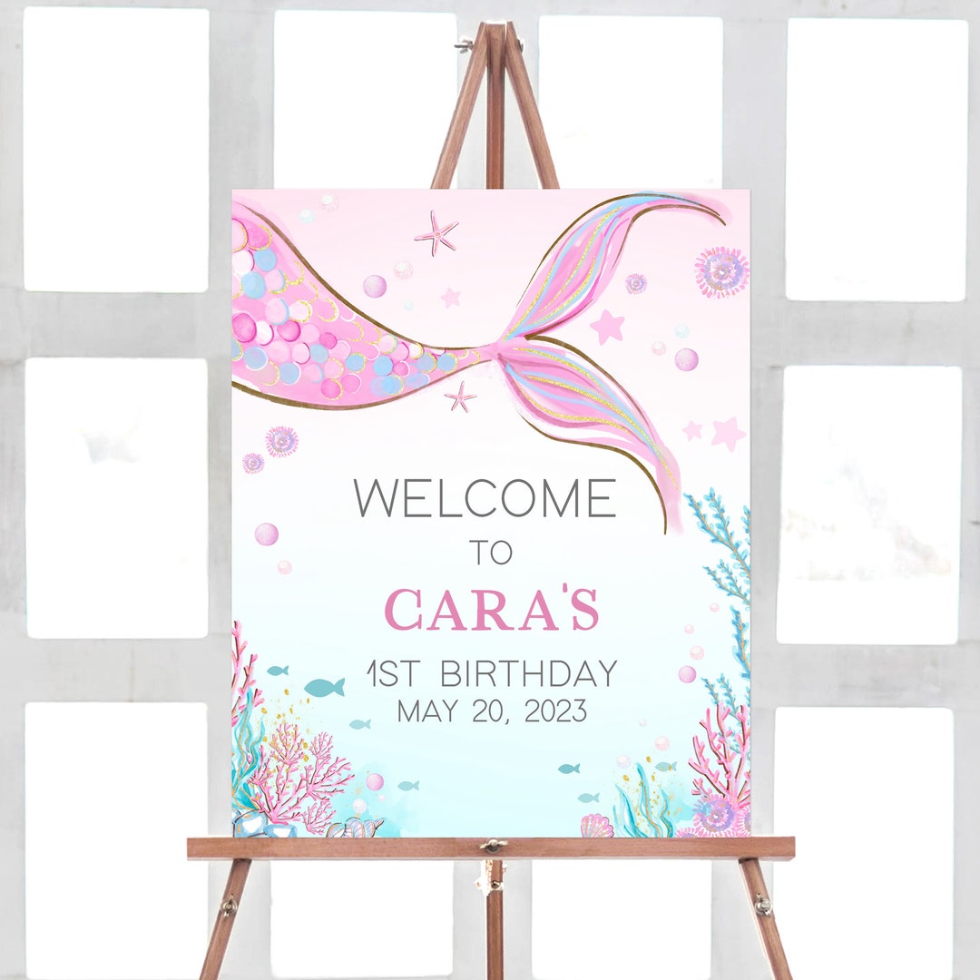 Editable Mermaid Birthday Welcome Sign, Splish Splash Birthday Welcome ...