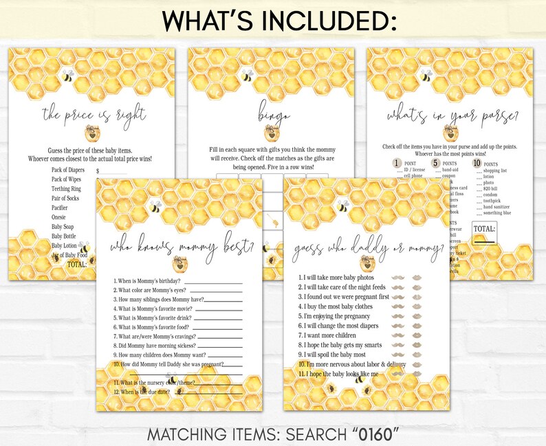 Honey Bee Baby Shower Games Bumble Bee Shower Game Bundle - Etsy