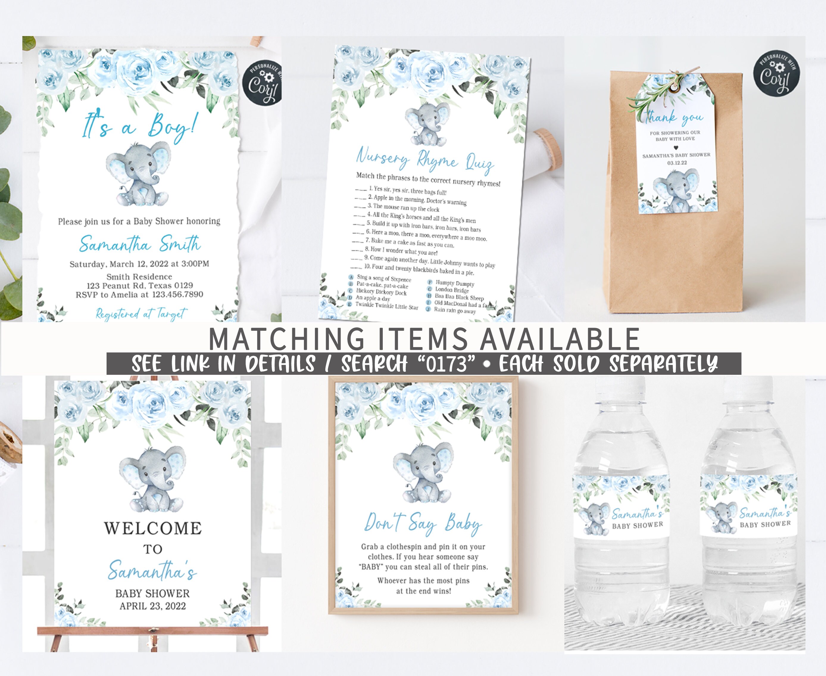 Elephant Baby Shower Game Bundle Blue Elephant Boy Baby | Etsy