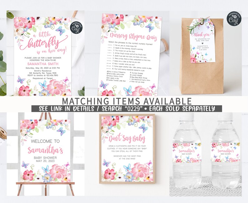 Editable Butterfly Baby Shower Welcome Sign, Spring Floral Butterfly ...