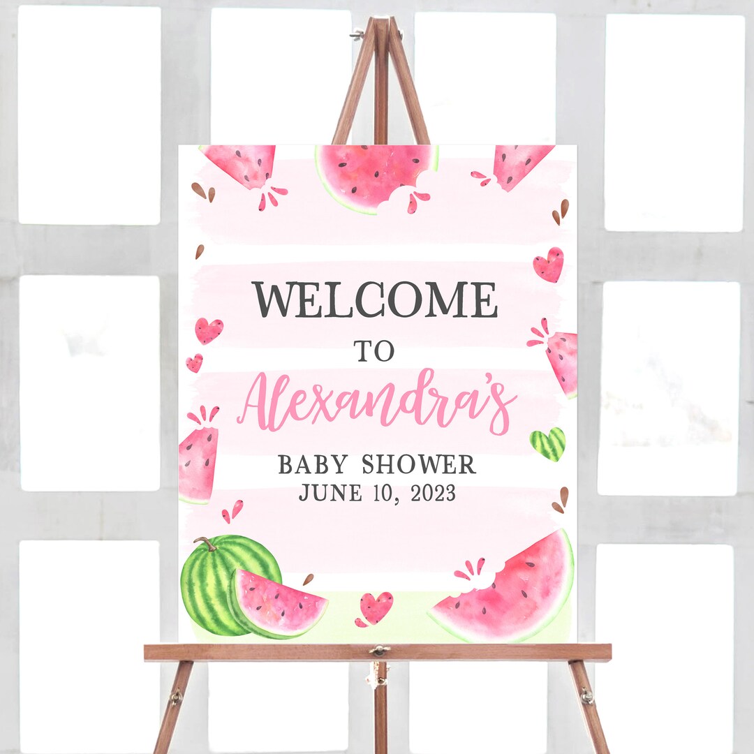 Editable Pink Watermelon Baby Shower Welcome Sign, Watermelon Girl Baby ...