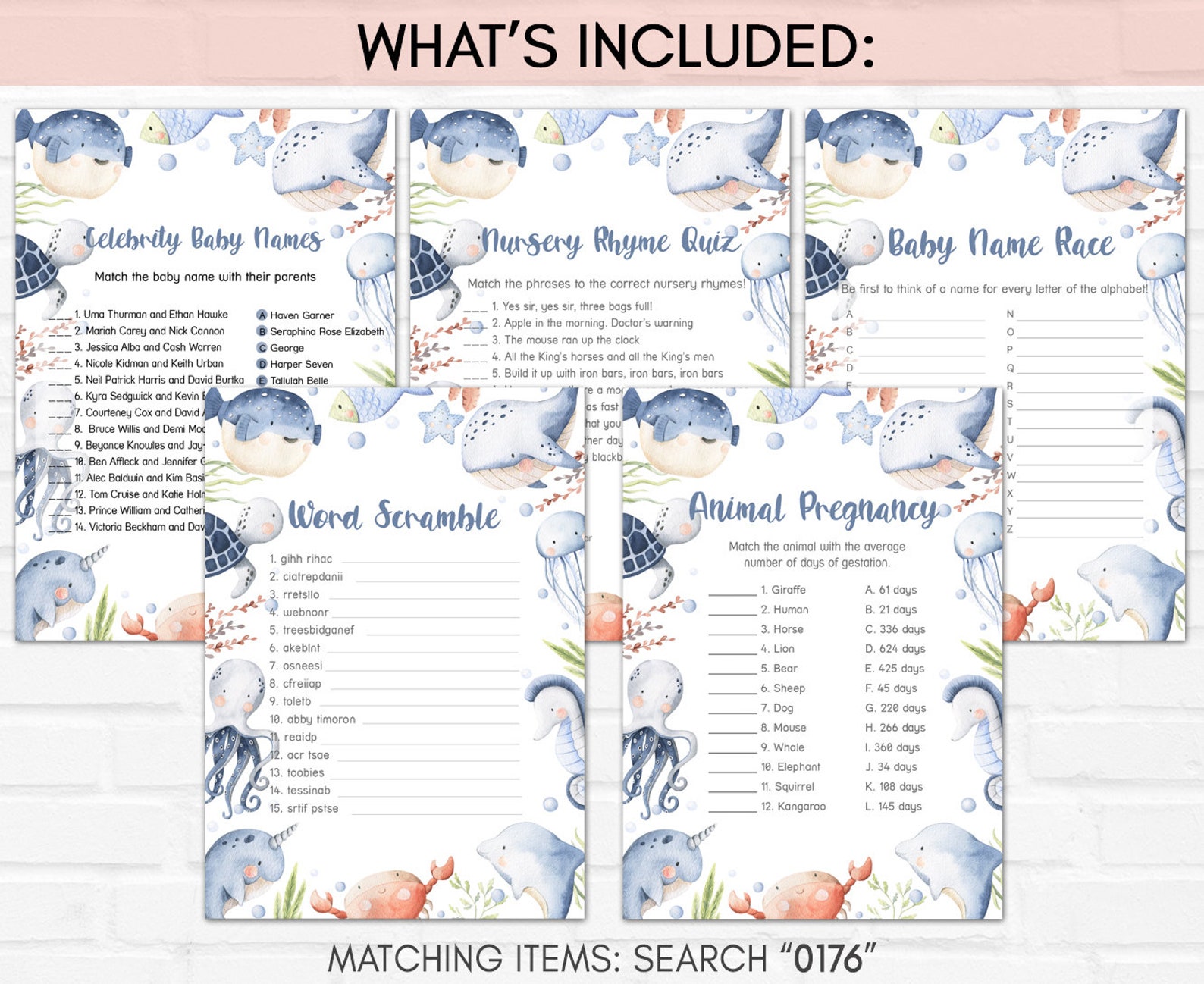 Under the Sea Baby Shower Games Ocean Baby Shower Game Pack - Etsy