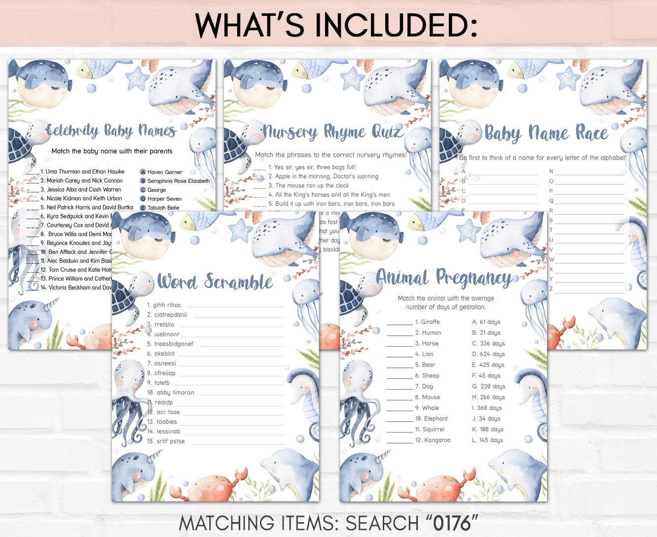 Under the Sea Baby Shower Games Ocean Baby Shower Game Pack - Etsy