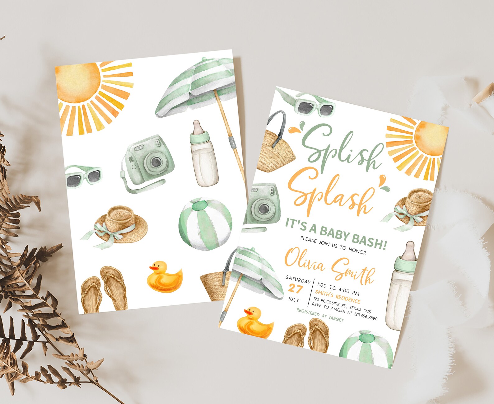 Editable Splish Splash Baby Shower Invitation, Summer Beach Baby Shower ...