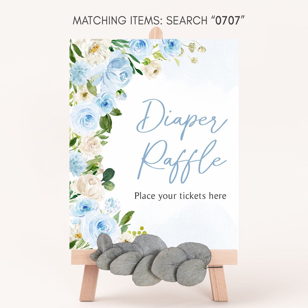 Diaper Raffle Sign Boy Baby in Bloom Baby Shower, Blue Floral Baby ...