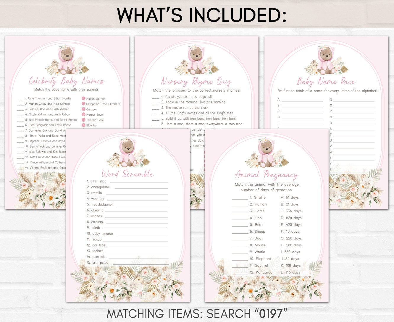 Bear Baby Shower Games Bundle Pink Teddy Bear Baby Shower | Etsy