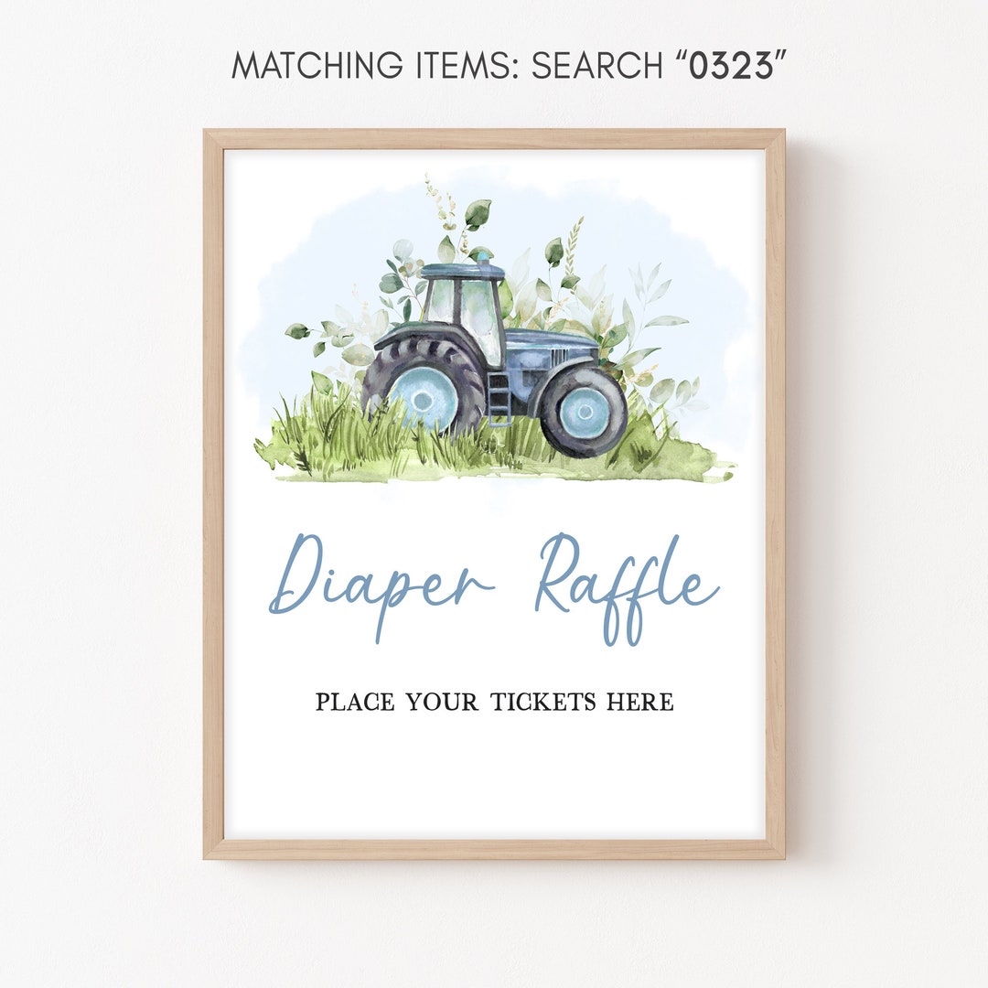 Diaper Raffle Sign Blue Tractor Baby Shower, Farm Baby Shower Diaper ...