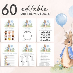 Editable Blue Peter Rabbit Baby Shower Games Bundle, Bunny Boy Baby ...