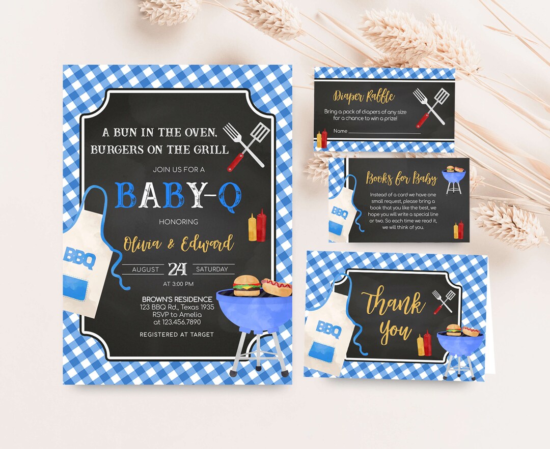 Editable Blue Baby-q Baby Shower Invitation Bundle, BBQ Couples ...