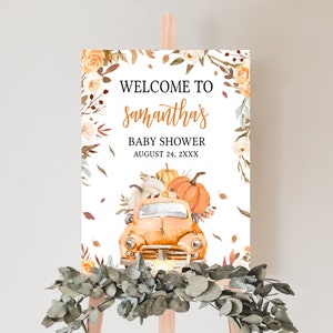 Editable Orange Fall Pumpkin Truck Baby Shower Welcome Sign, Neutral ...