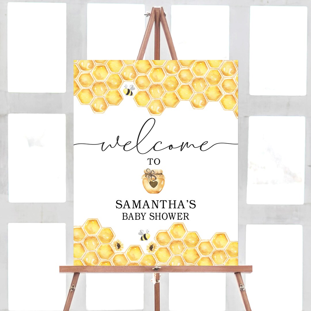Honey Bee Baby Shower Welcome Sign, Bumble Bee Welcome Poster, Babee ...