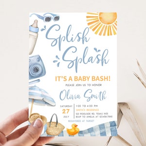 Editable Blue Beach Summer Baby Shower Invitation Bundle, Boy Splish ...