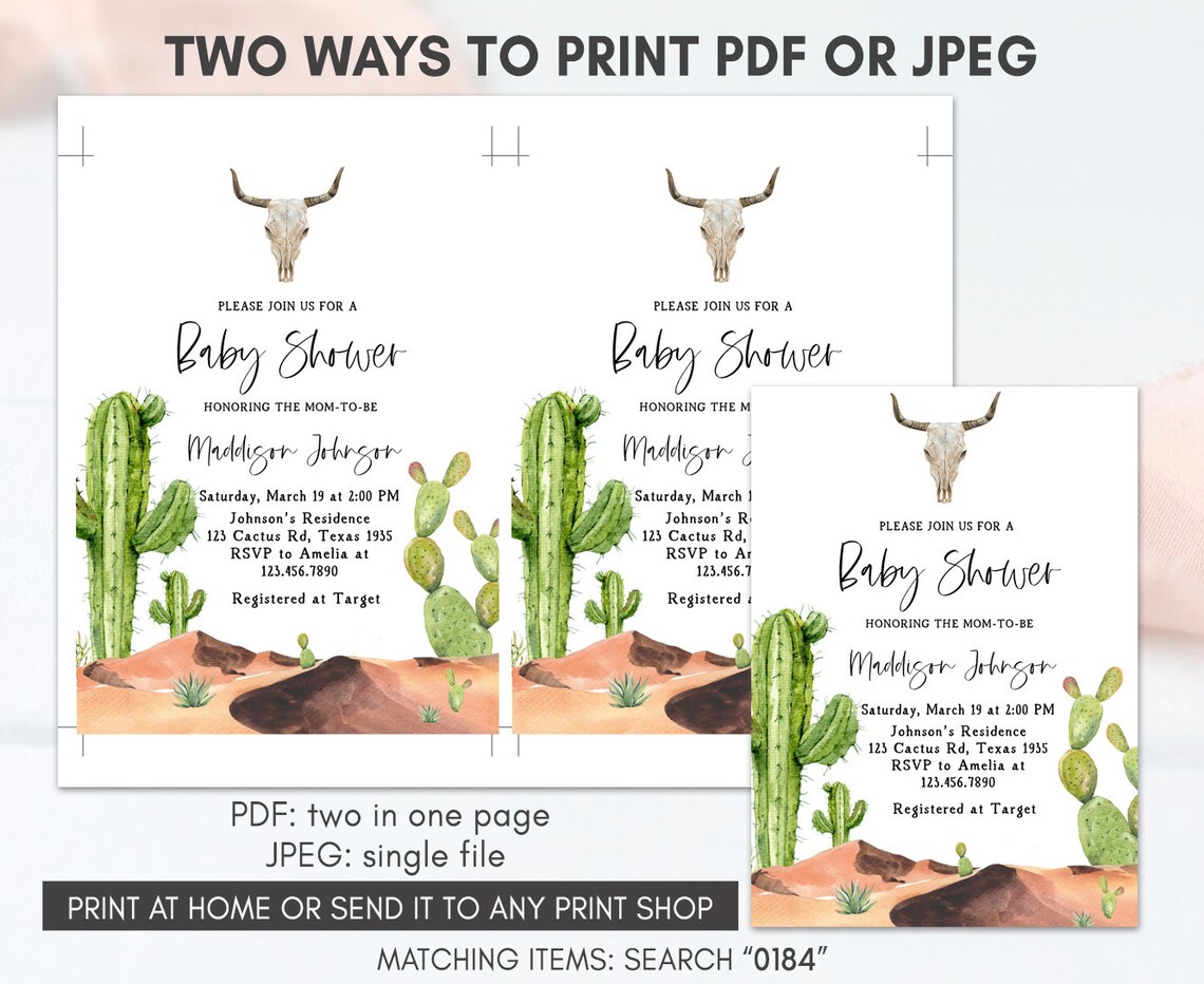 Editable Bull Skull Baby Shower Invitation Set Southwestern - Etsy
