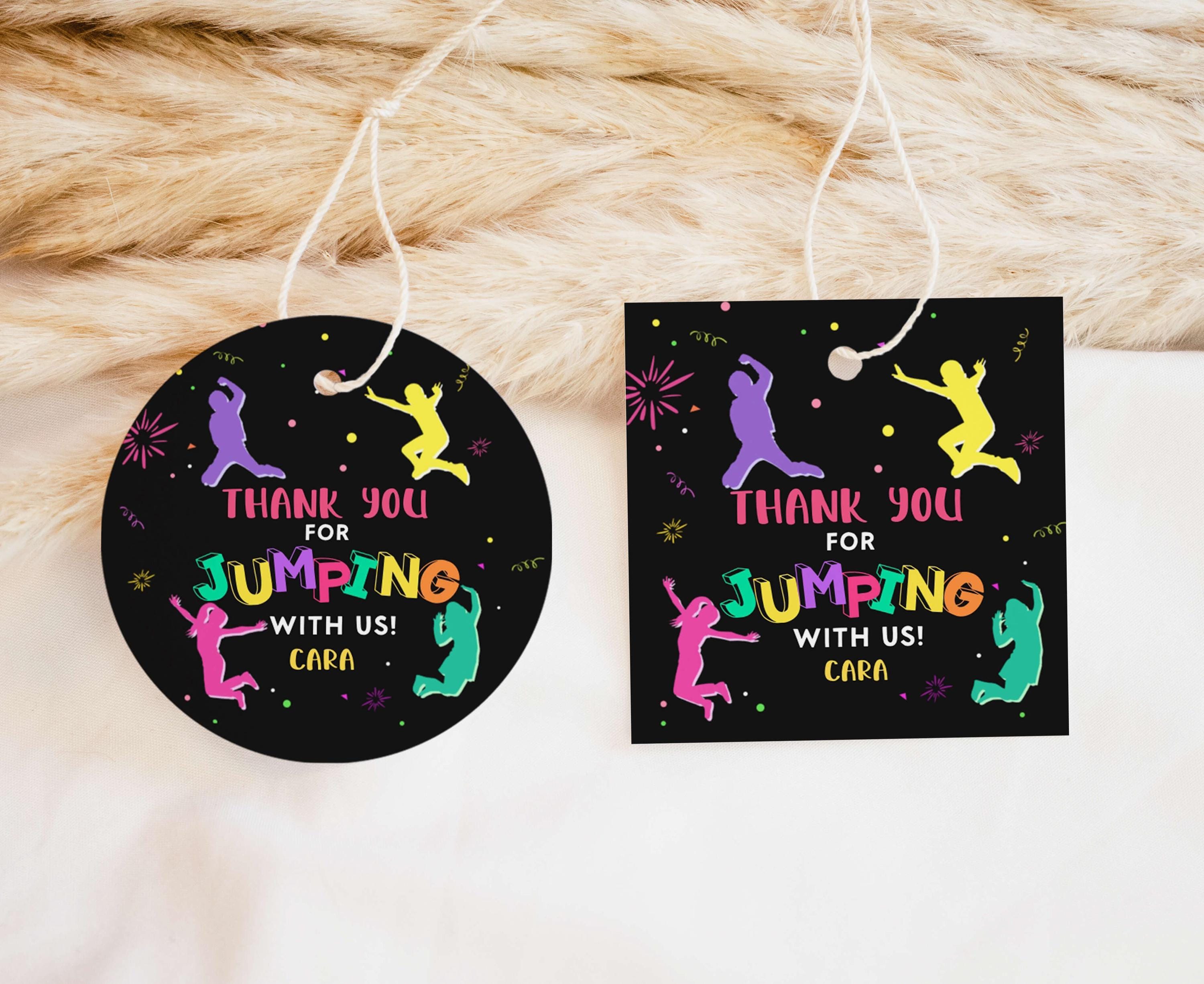 Editable Jump Birthday Round Favor Tag, Trampoline Birthday Tag, Let's ...