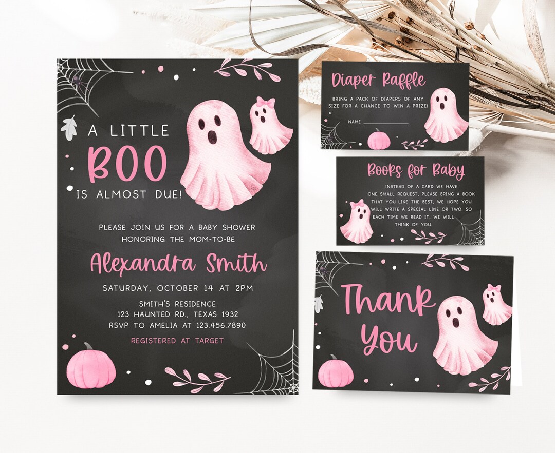 Editable Little Boo Baby Shower Invitation Bundle, Pink Halloween Baby ...