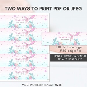 Editable Mermaid Baby Shower Bottle Label Under the Sea Girl Baby ...