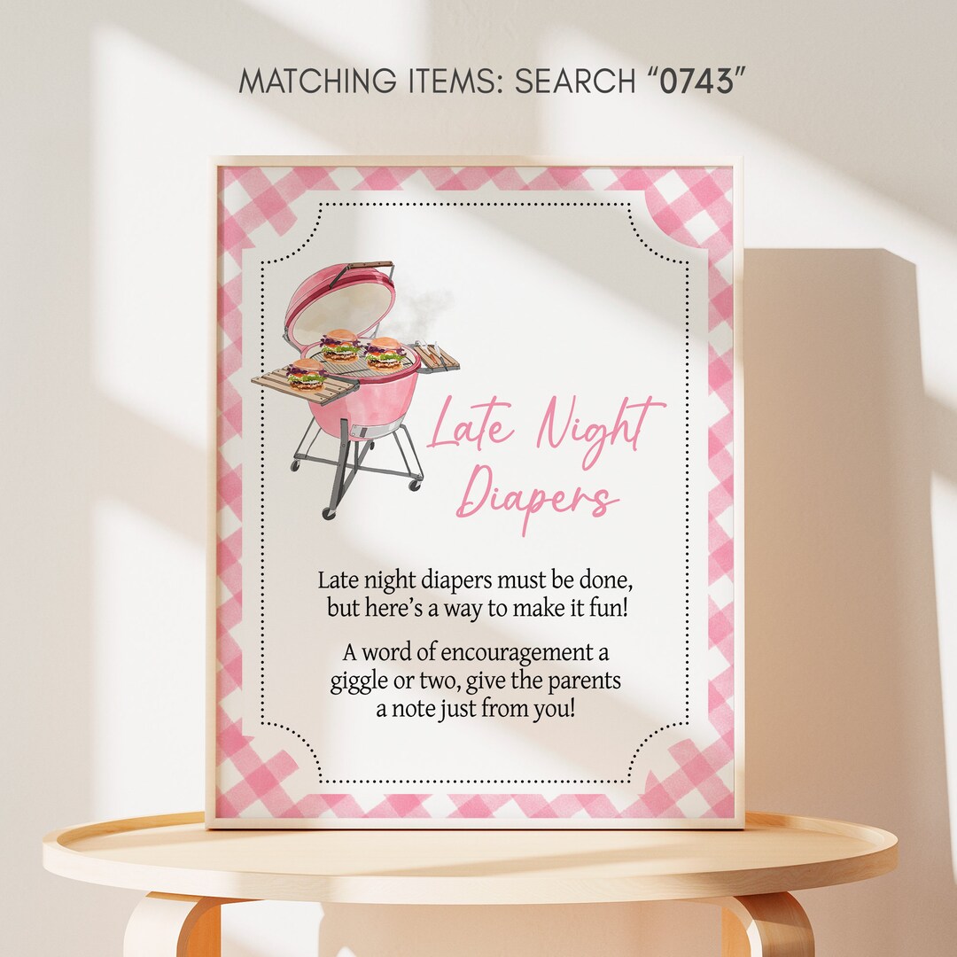 Late Night Diapers Sign Pink BBQ Baby Shower, Girl Baby-q Baby Shower ...