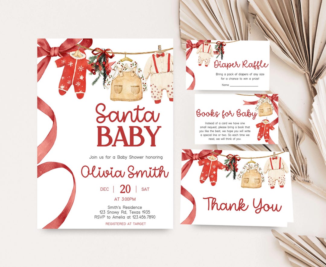 Editable Santa Baby Shower Invitation Bundle, Christmas Baby Laundry ...