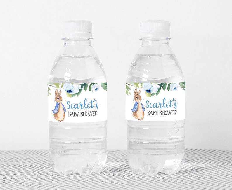 Editable Peter Rabbit Baby Shower Water Bottle Labels Blue | Etsy