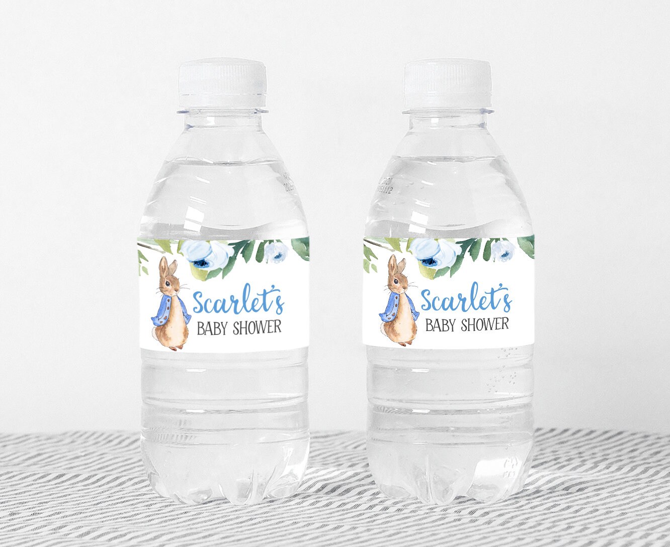 Editable Peter Rabbit Baby Shower Water Bottle Labels Blue | Etsy