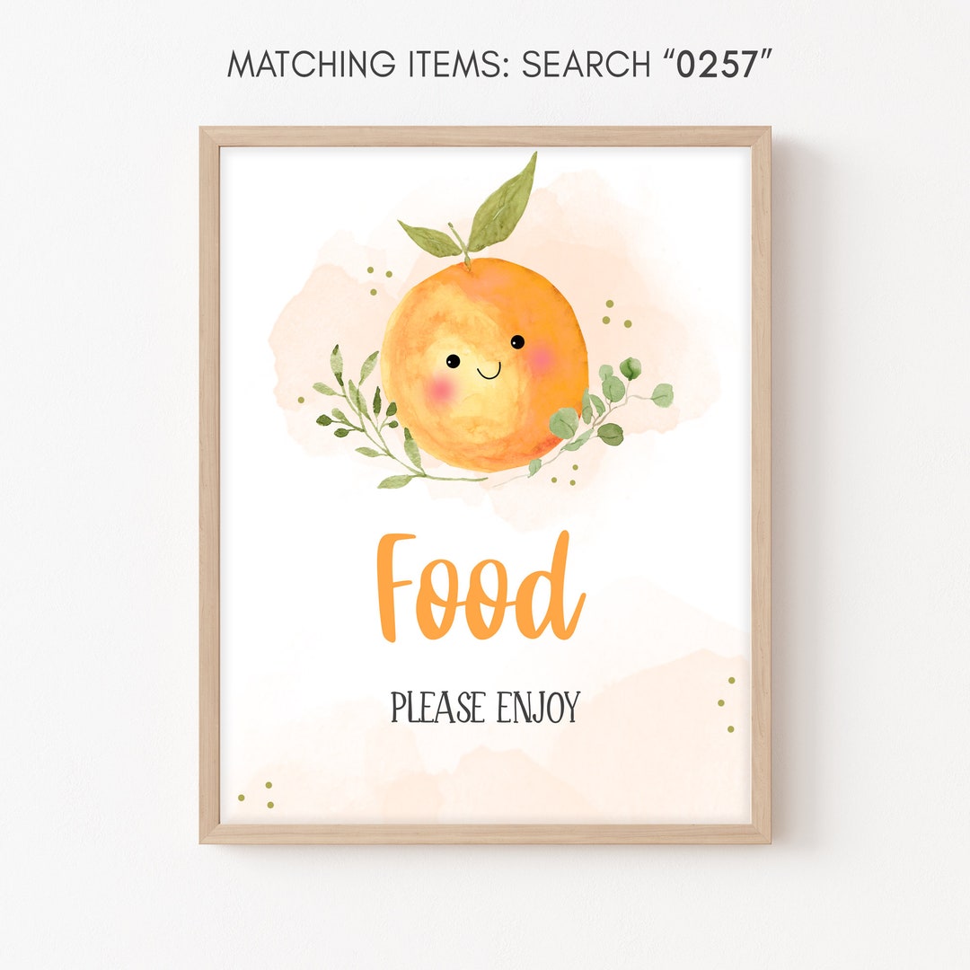 Little Cutie Baby Shower Food Sign, Orange Baby Shower Food Table Sign ...