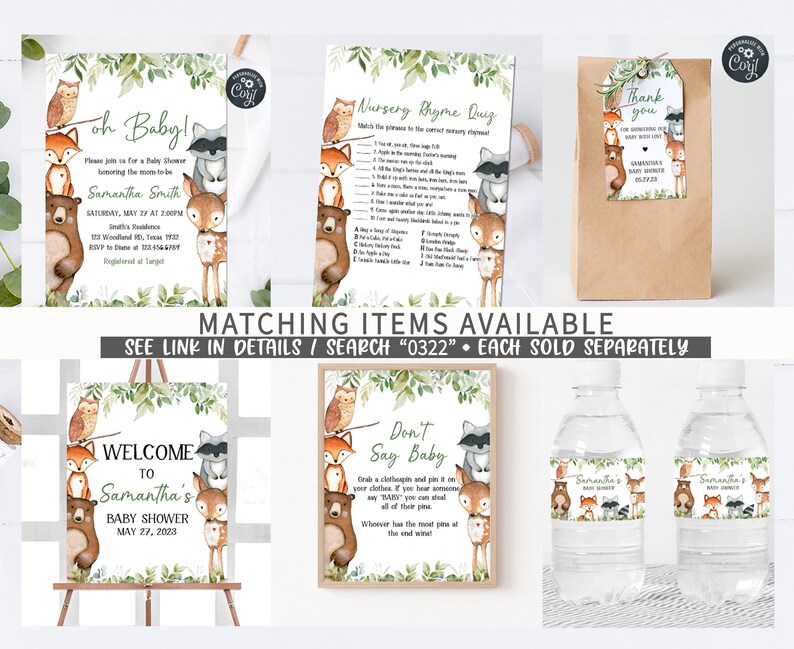 Editable Woodland Baby Shower Bottle Labels Greenery Woodland - Etsy