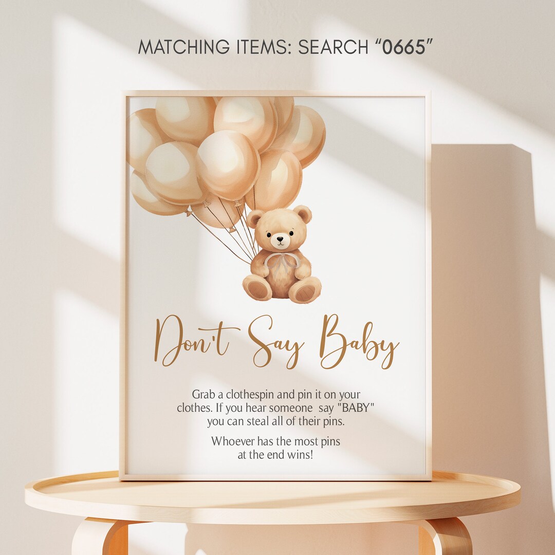 Don't Say Baby Sign Brown Bear Baby Shower, Teddy Bear Balloon Baby ...