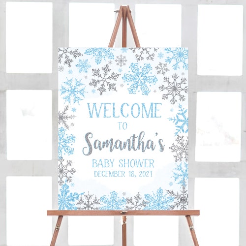 Editable Blue A Little Snowflake Baby Shower Welcome Sign Boy - Etsy