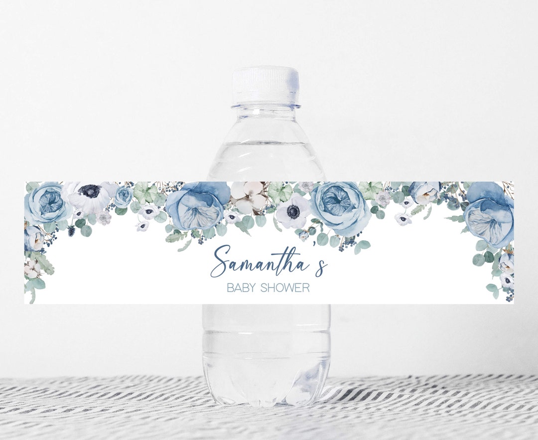 Editable Blue Baby in Bloom Baby Shower Bottle Label, Boy Spring ...