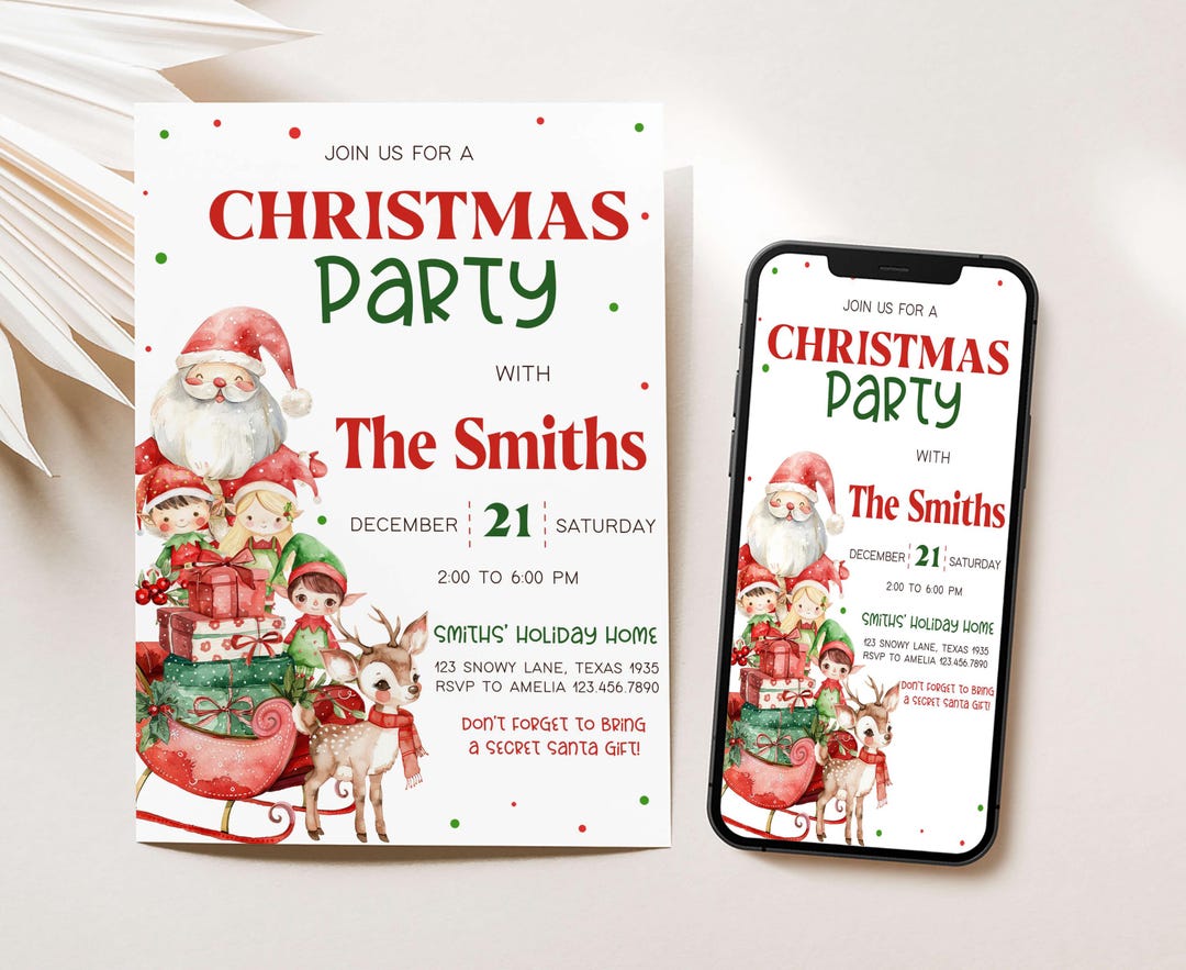 Editable Kids Holiday Party Invitation, Christmas Elf Party Invite ...